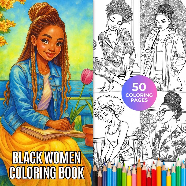 Floral Elegance Black Women Coloring Book | African American Printable ...