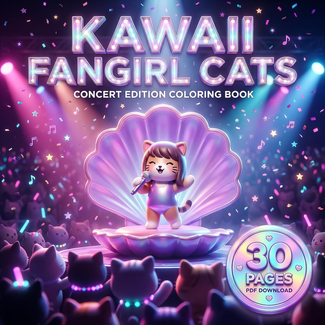 Kawaii Fangirl Cats Coloring Book, 30 Pages (PDF Download) - Etsy