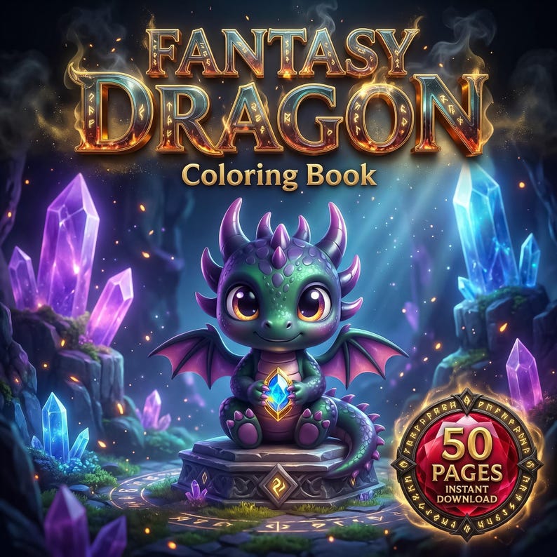 Dragon Coloring Book Printable, 50 Fantasy Mythical Creature Pages, PDF ...
