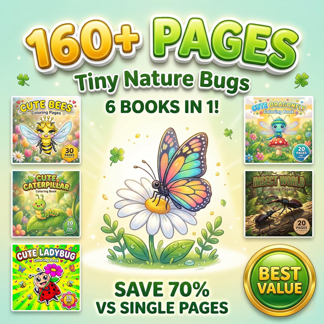 Insect Coloring Book Bundle – 160+ Pages Butterflies, Bees, Ladybugs ...