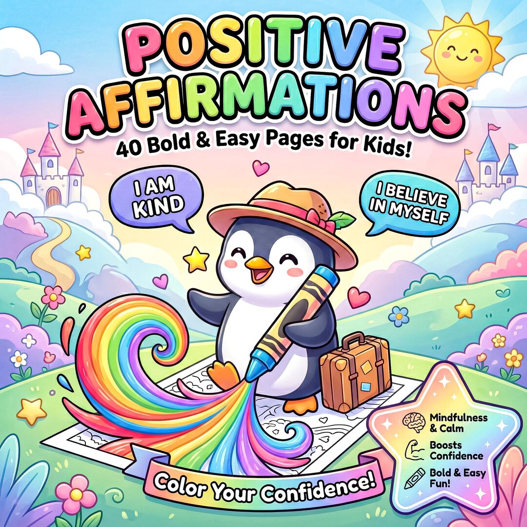 Positive Affirmations Coloring Book | 40 Bold and Easy Pages ...