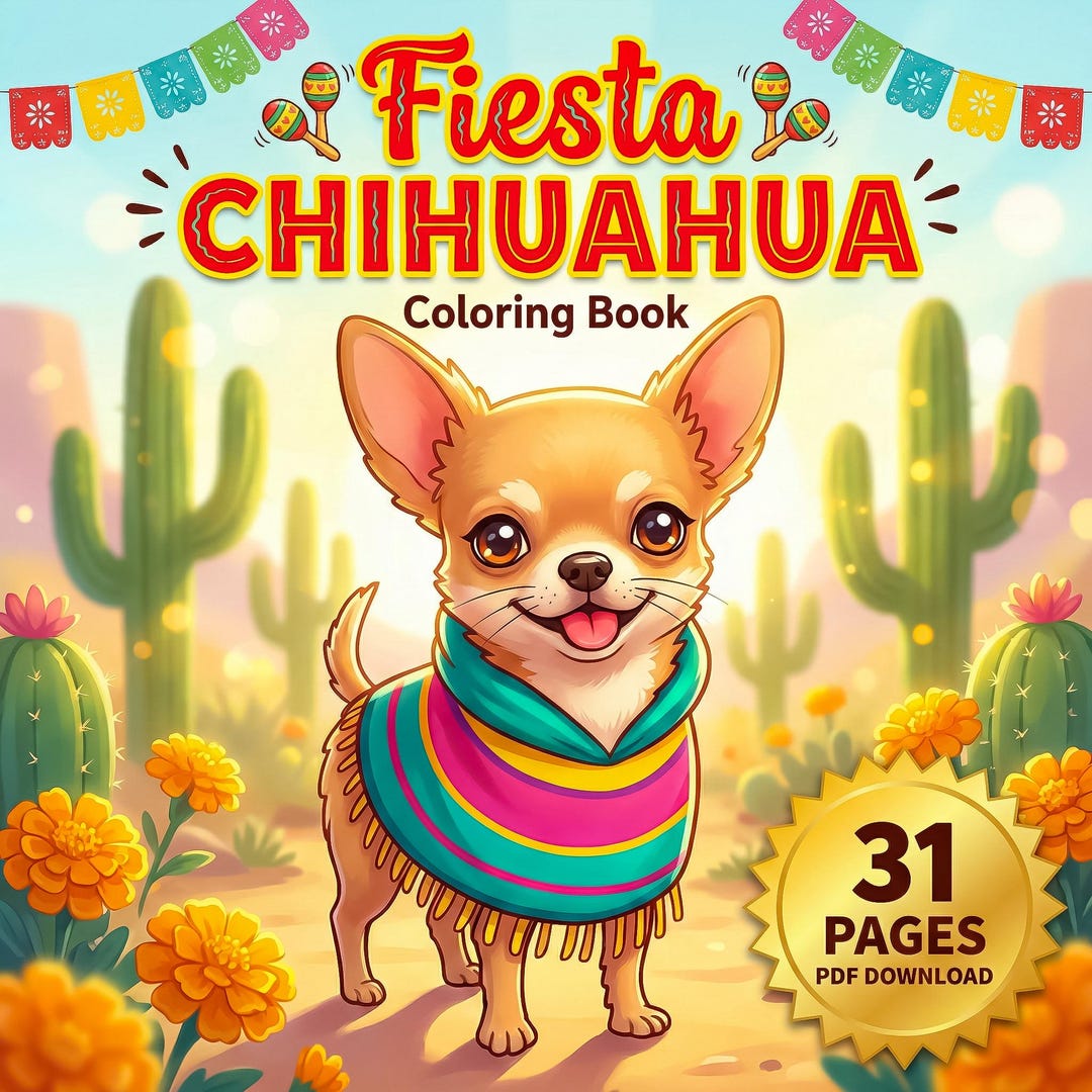 Chihuahua Coloring Book Printable, 31 Funny Dog Pages Mexican Fiesta ...