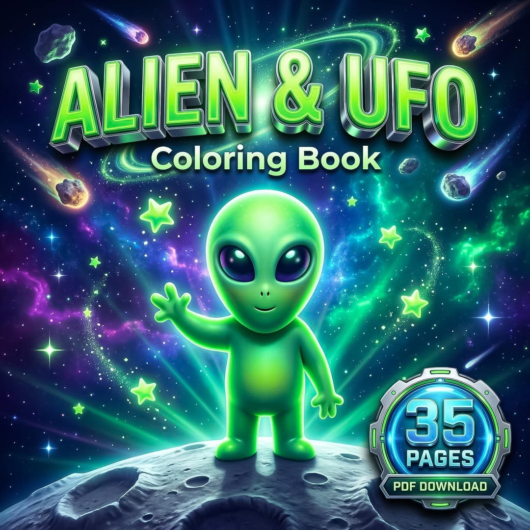 Alien UFO Coloring Book Printable, 35 Extraterrestrial Space Pages, PDF ...