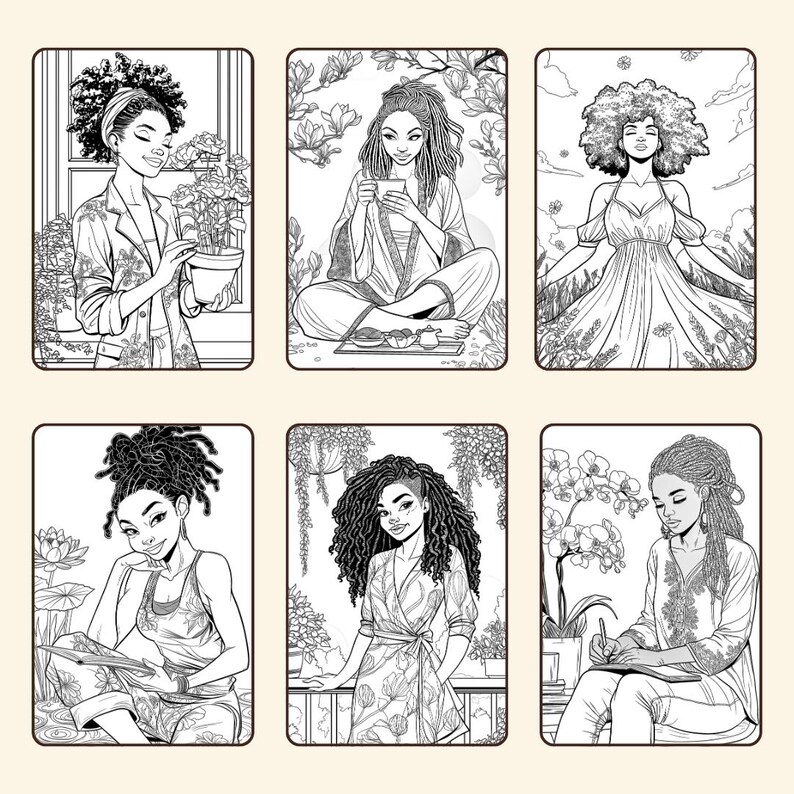 Floral Elegance Black Women Coloring Book | African American Printable ...