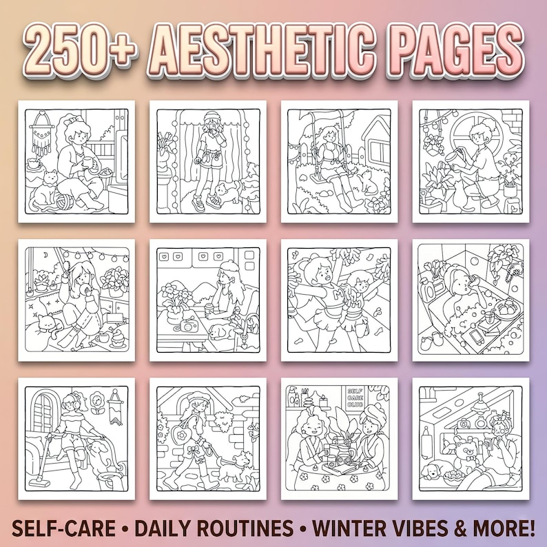 Cozy Girls Coloring Book Bundle – Self-care, Lifestyle, Winter Scenes ...