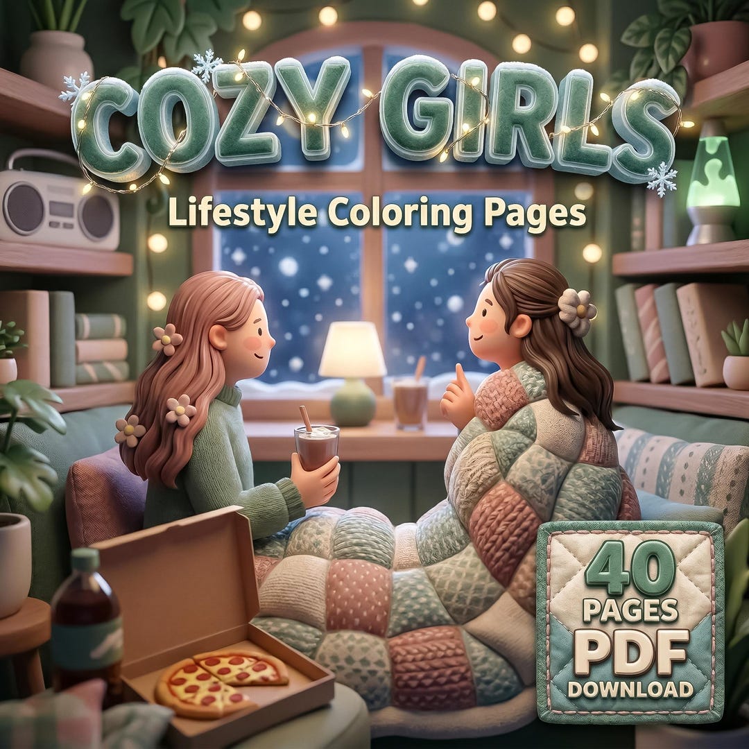 Cozy Girls Coloring Pages Printable, 40 Relaxing Everyday Scenes, PDF ...