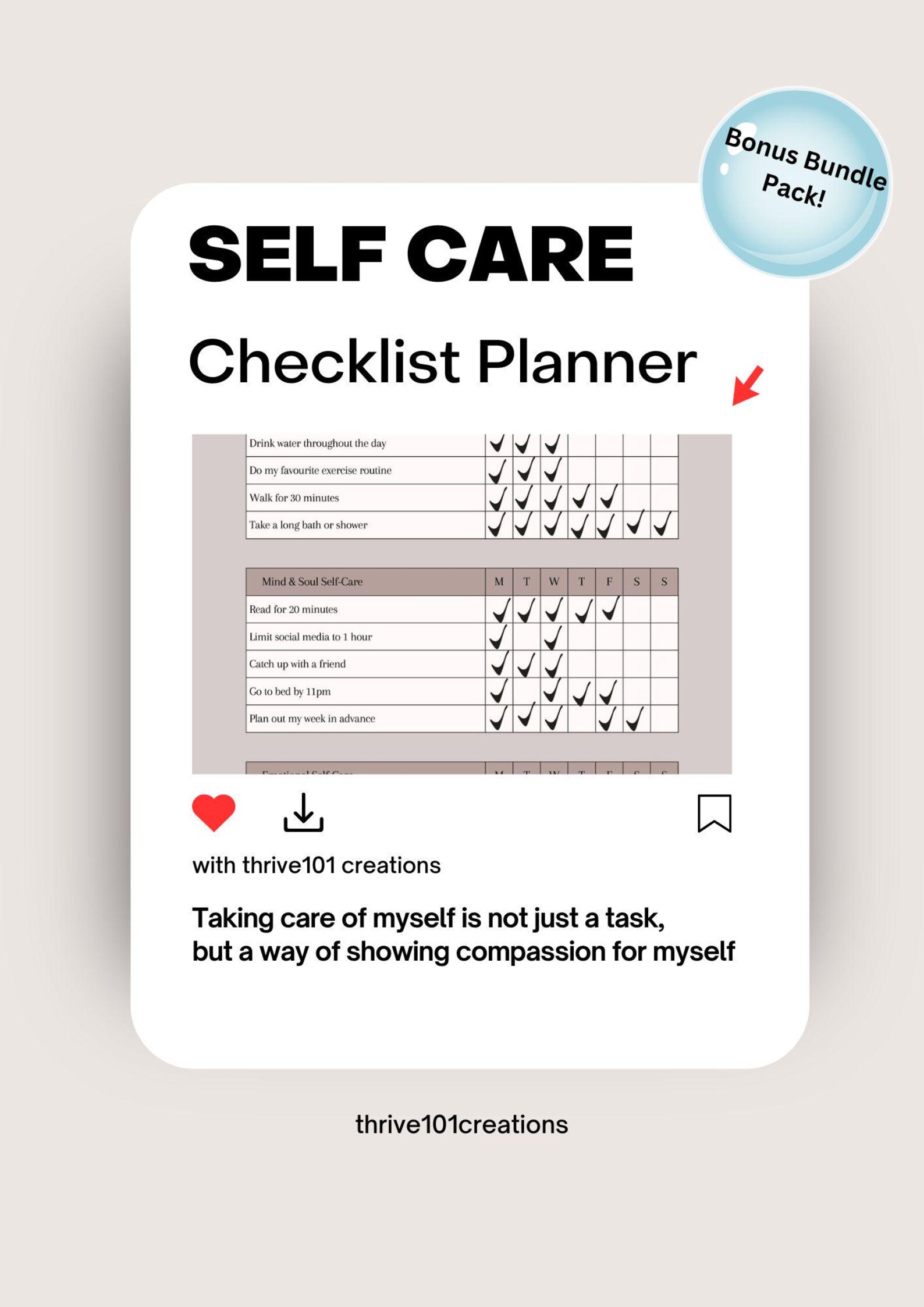 Self-care Checklist Planner | Printable Daily Well-being Tracker in ...