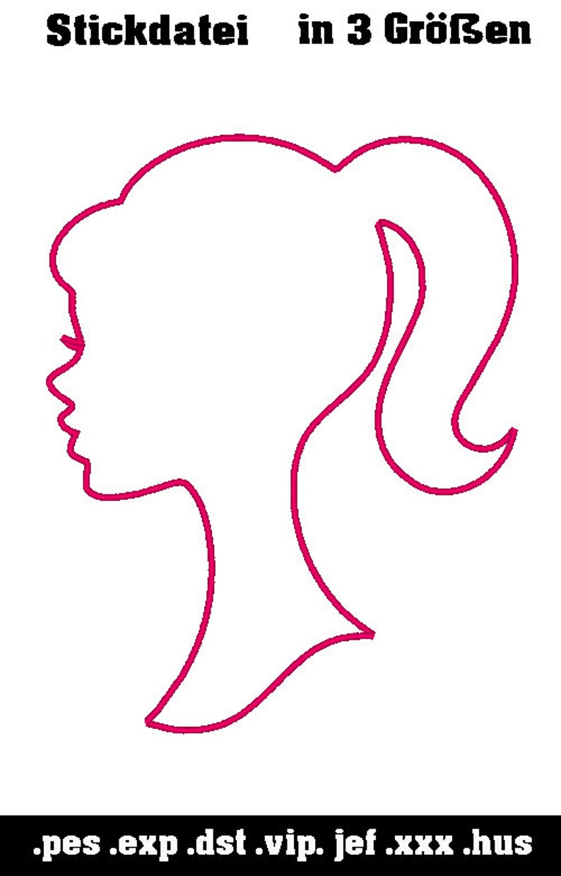 Barbie Silouette and Outlines Pink Embroidery Design / Digital Download ...