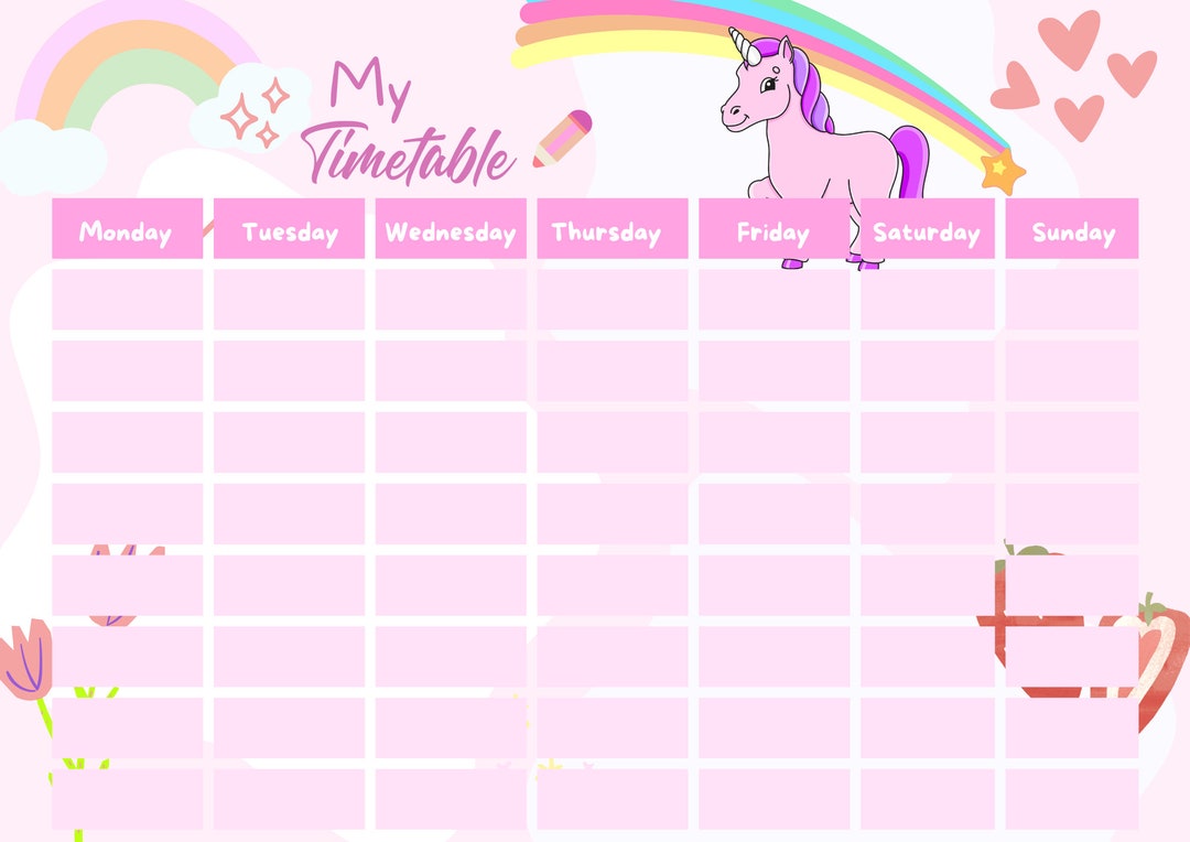 Pink Unicorn Digital Timetable for Kids - Etsy