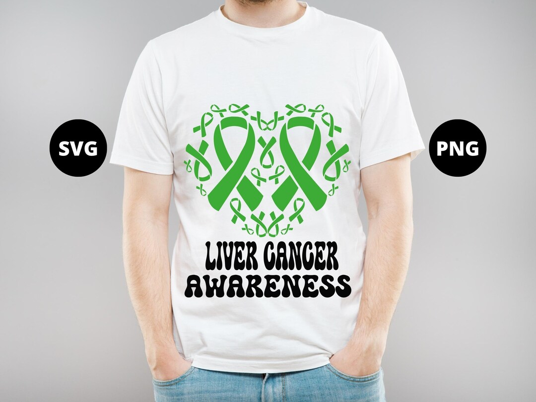 Liver Cancer Awareness Svg Png, Green Heart Ribbon, Liver Cancer Ribbon ...