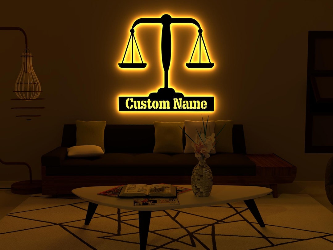 Custom Statue of Justice Wood Wall Art Led Sign, Custom Statue of ...