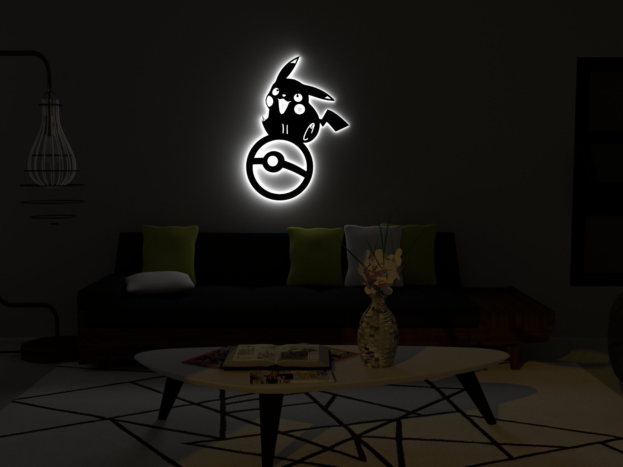 Pikachu Wall Art, Pokemon Led Sign, Pikachu Decor, Pikachu Led Sign ...