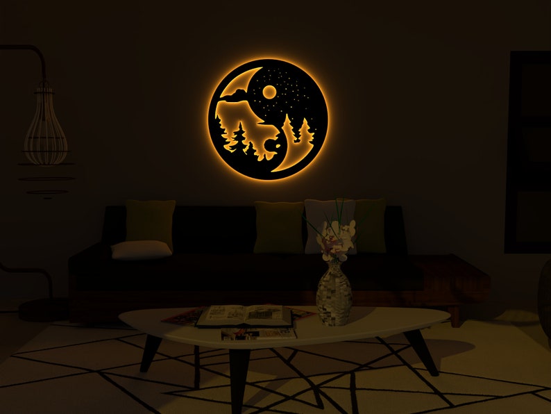 Yin Yang Sun Moon Wall Art, Buddhism Sign, Tree of Yin Yang Led Wall ...