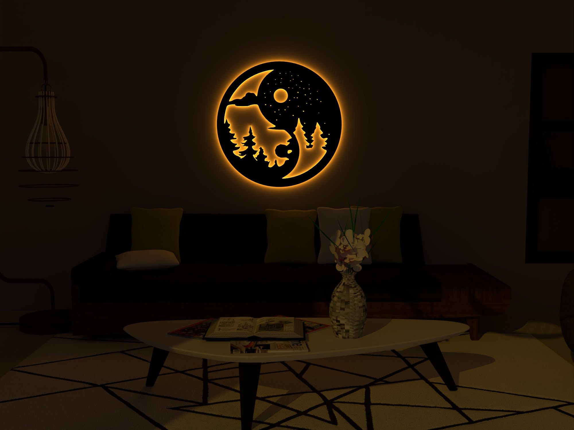 Yin Yang Sun Moon Wall Art, Buddhism Sign, Tree of Yin Yang LED Wall ...