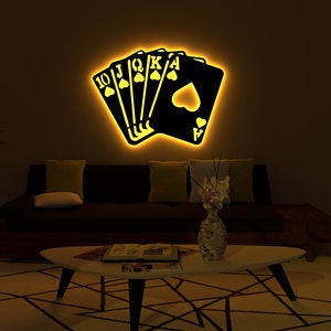 Poker Cards Sign, Poker Room Art, Gambit Decor, Casino Led Art, Poker ...