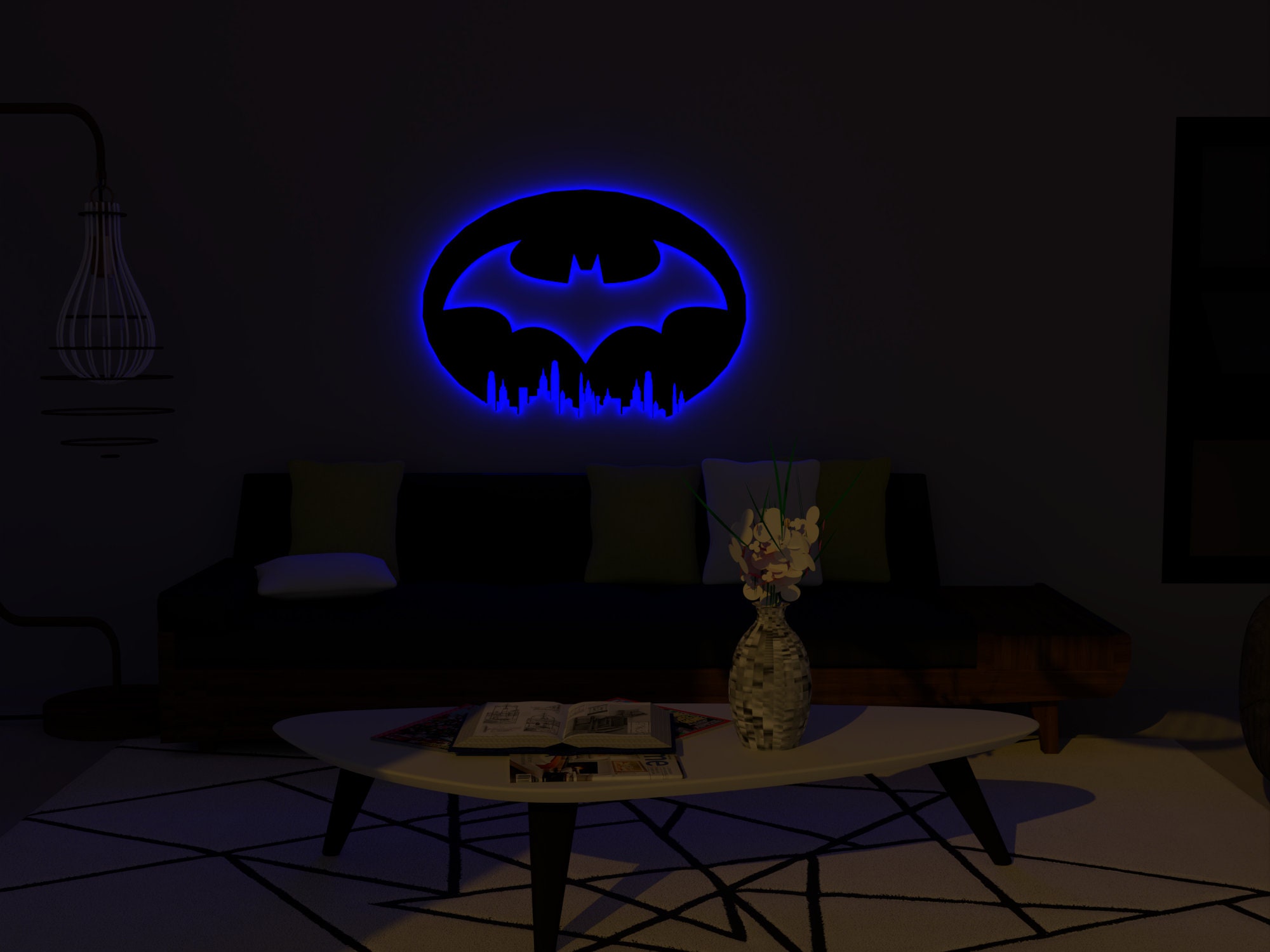 Gotham Silhouette Led Wall Decor, Super Hero Art, Gotham City Decor ...