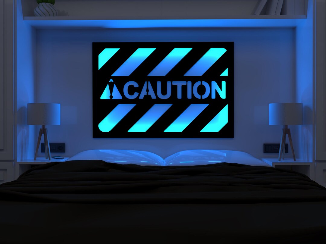Caution LED Metal Wall Art | Industrial Style Warning Sign ...