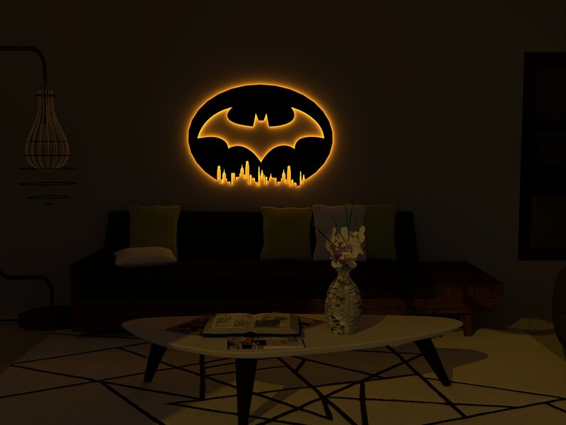 Gotham Silhouette Led Wall Decor, Super Hero Art, Gotham City Decor ...