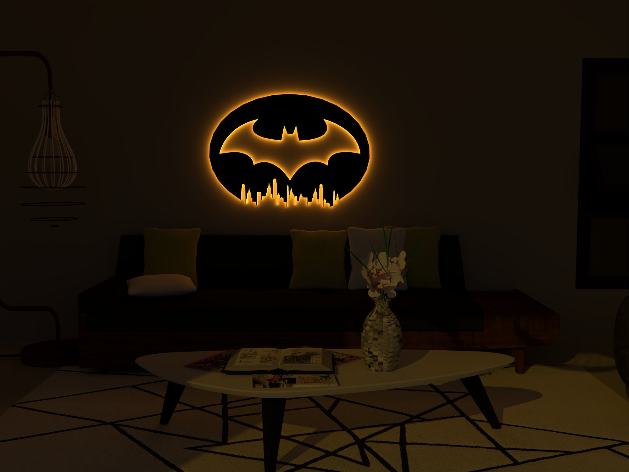 Gotham Silhouette Led Wall Decor, Super Hero Art, Gotham City Decor ...