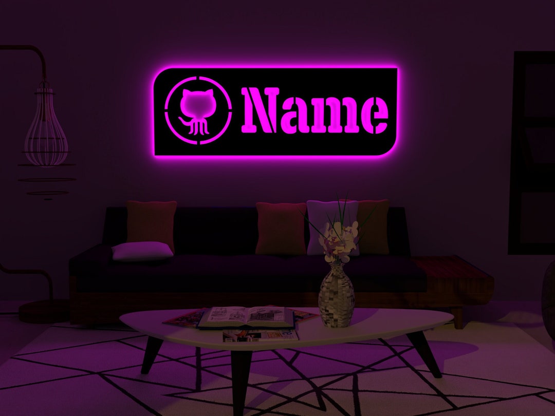 Github Logo Sign, Git Wall Decor, Octocat Led Art, Gamer Room Sign, Man Cave Wall Hanging, Night ...