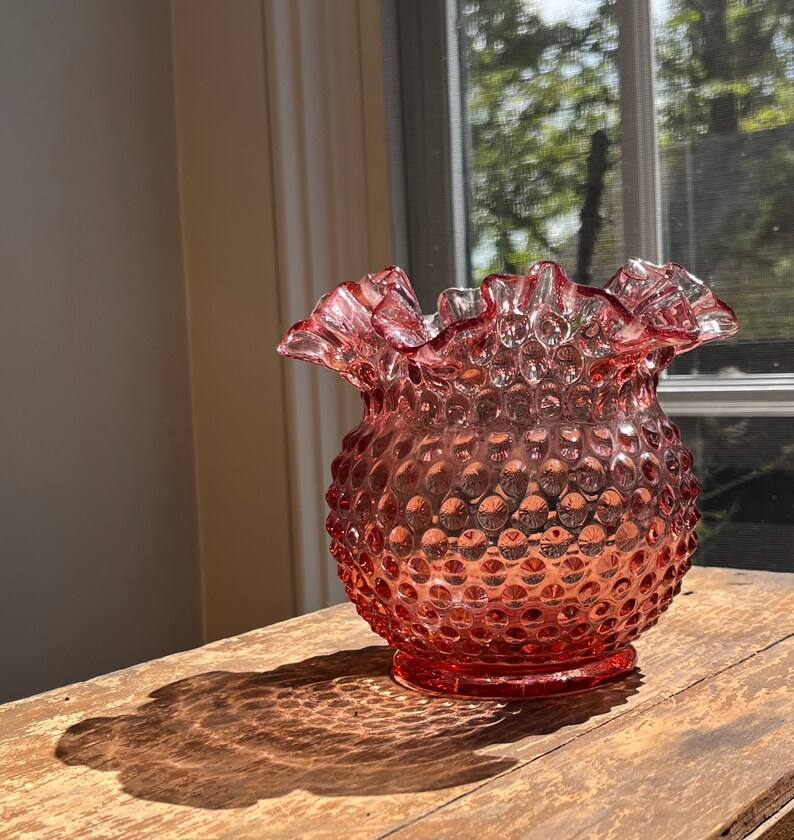 Vintage, Fenton, Colonial Pink Hobnail Ruffle Vase, 5.5" - Etsy