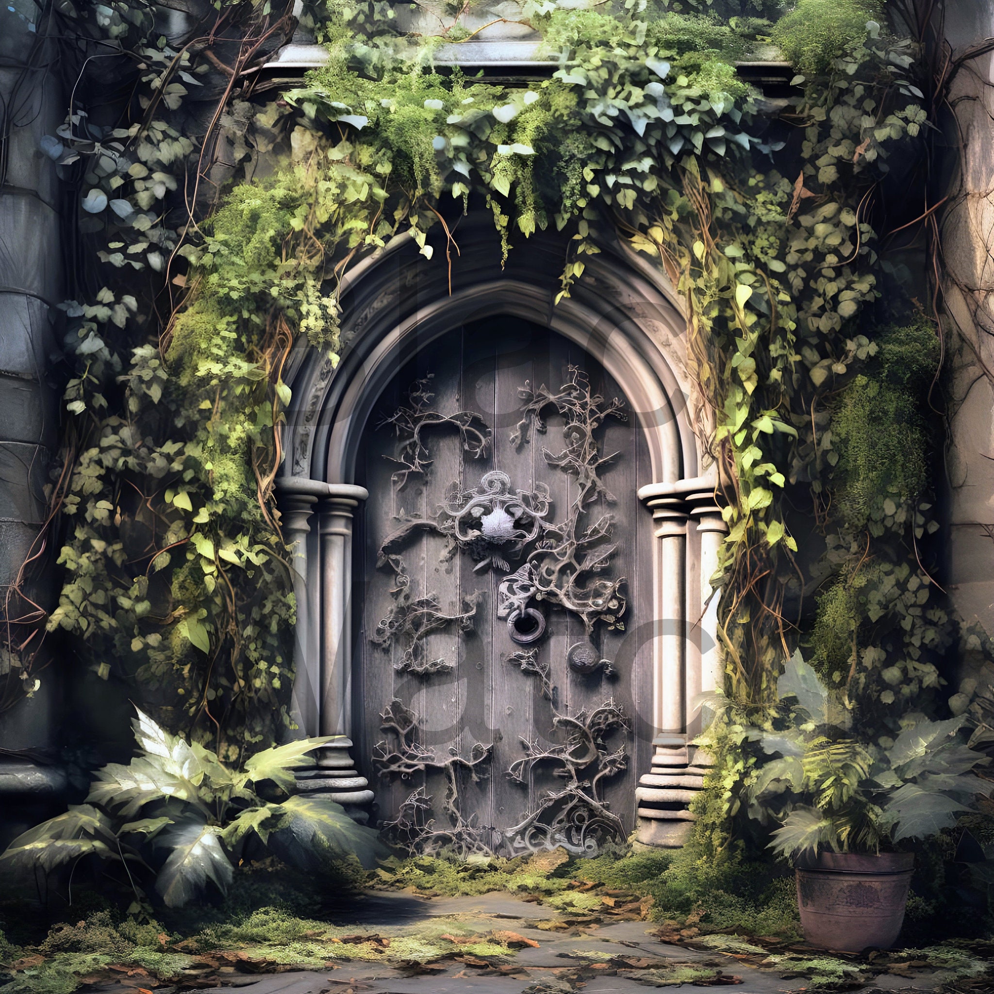 24 Majestic Castle Door Backgrounds With Ivy - Ultra Realistic ...