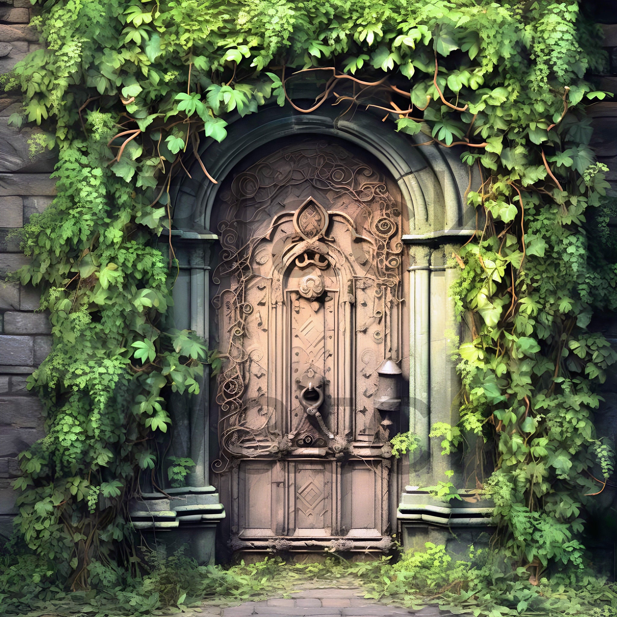 24 Majestic Castle Door Backgrounds With Ivy Ultra Realistic, Photoshop ...