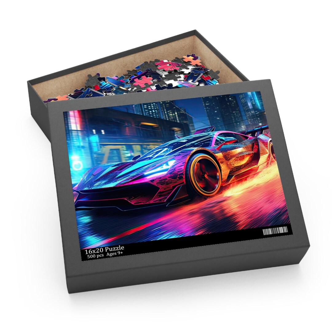 Neon Speedster Sports Car Jigsaw Puzzle Thrilling Race Car Puzzle for ...