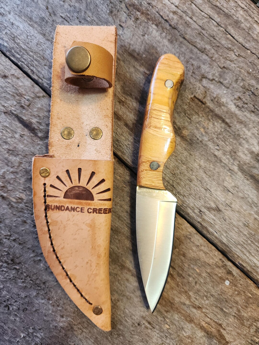 Canadian Hand-crafted Multi-wood Laminated Knife With Cowhide Sheathe ...
