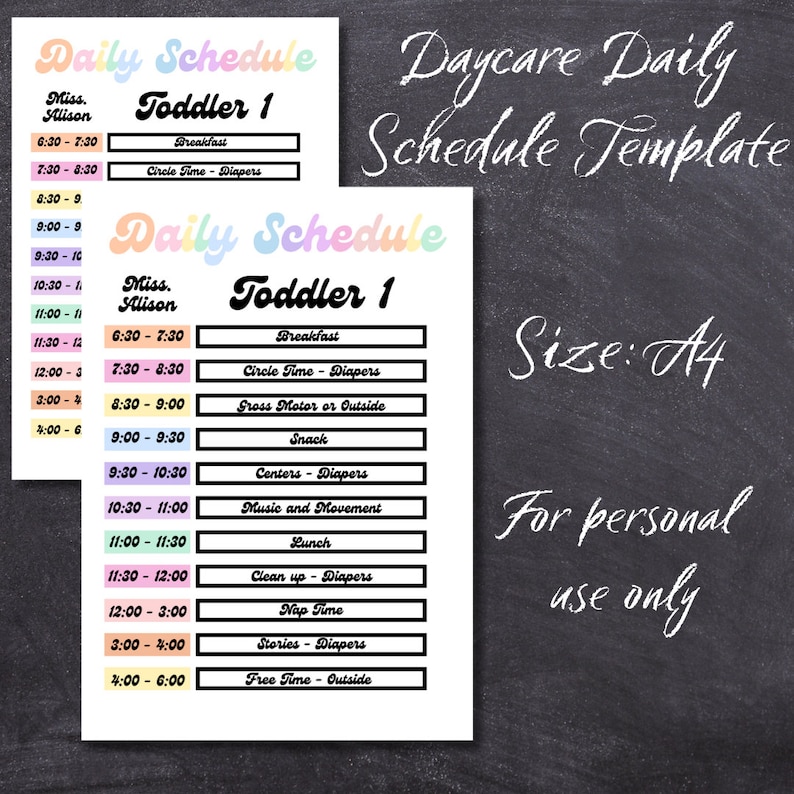 Daycare Daily Schedule Template With Light Colors - Etsy