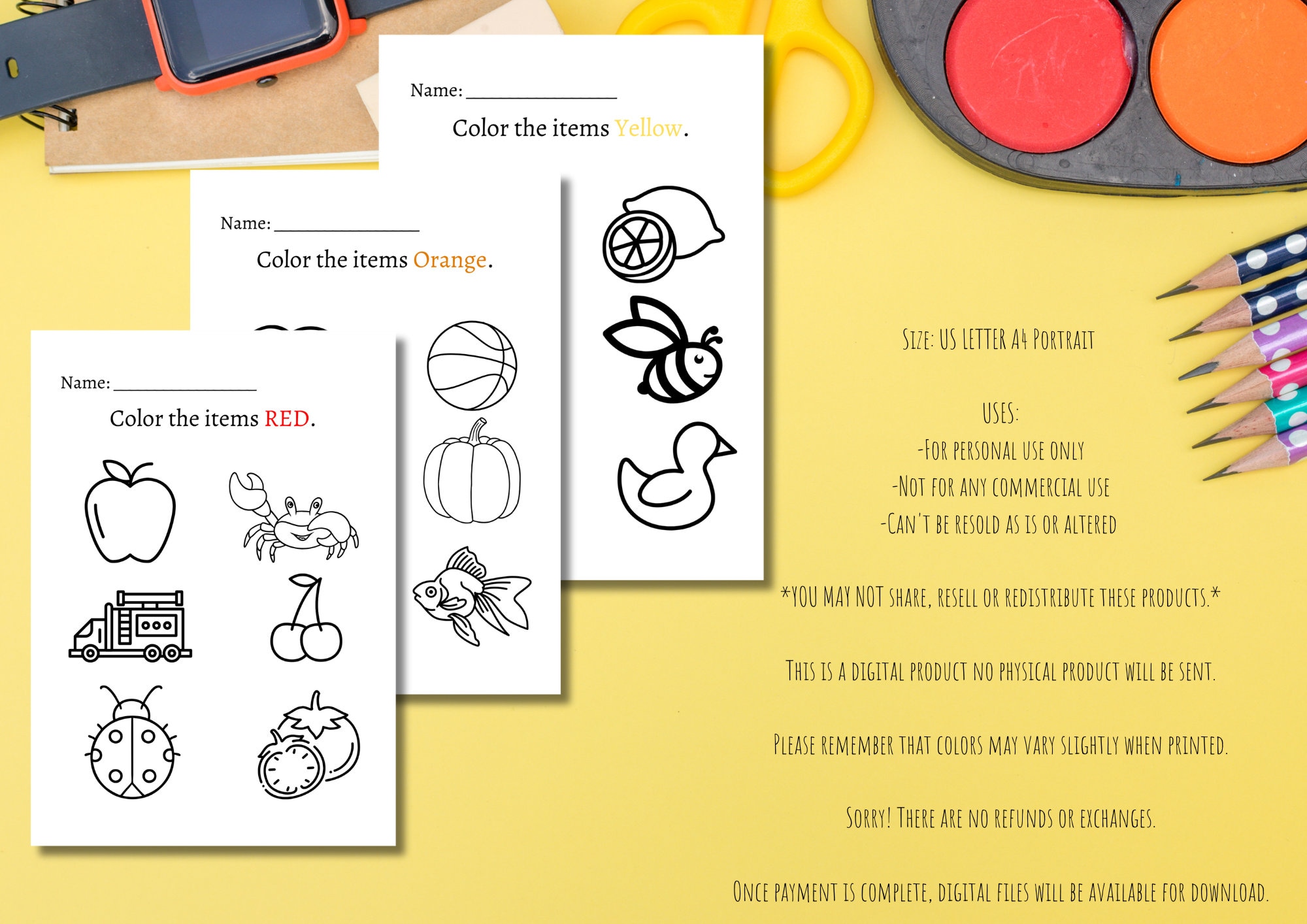 Printable Color Worksheet Set - Etsy