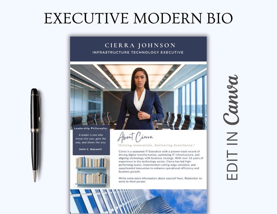 Executive Bio Template, Modern Professional Bio, Editable in Canva - Etsy