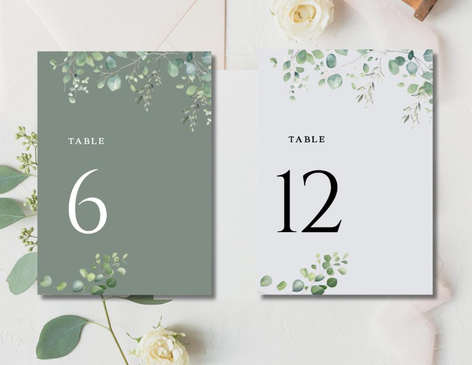 Sage Green Eucalyptus Wedding Table Numbers, Printable Template ...