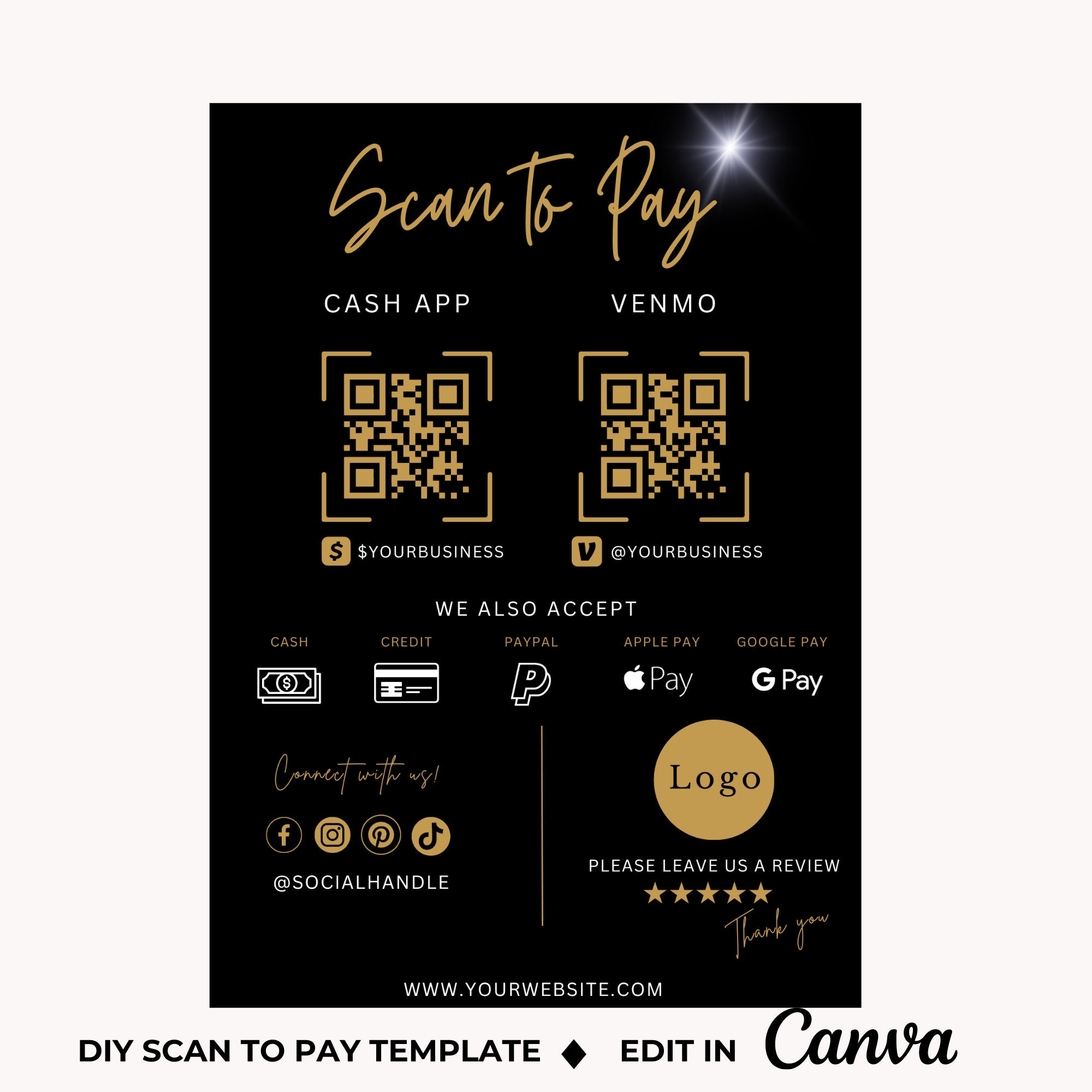 DIY Scan to Pay Sign Template, Editable QR Code Beauty Salon Pricing ...