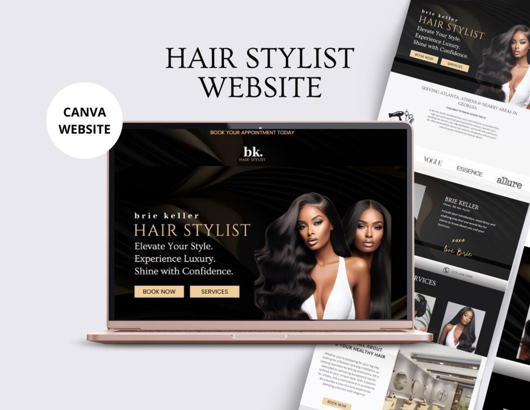 Hair Stylist Website Template, Beauty Salon Canva Website (digital ...