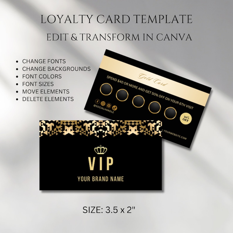 VIP Loyalty Card Template, Black and Gold Design (canva Editable) - Etsy