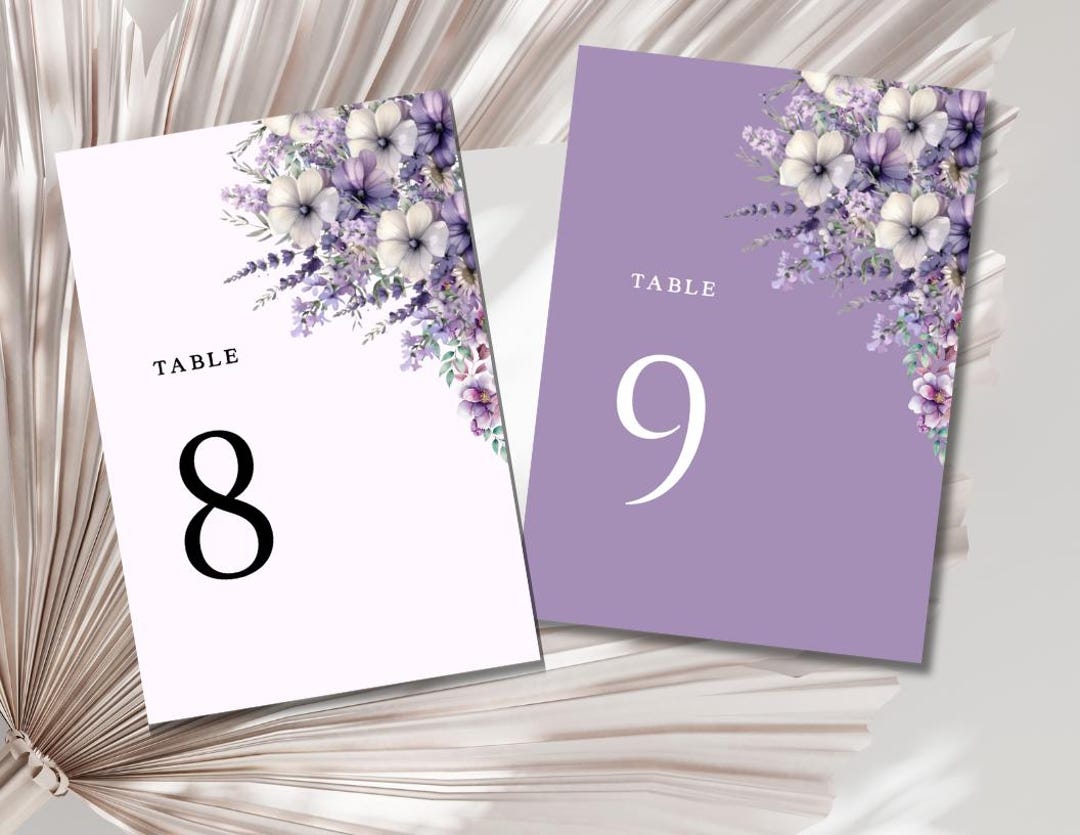 Lavender Floral Wedding Table Numbers, Printable Template (4x6 & 5x7 ...