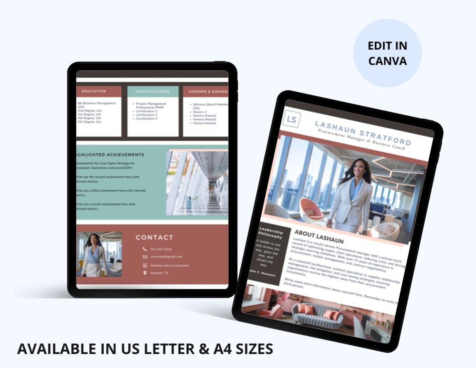 Executive Biography, Modern Bio, Canva Editable Template, Business ...