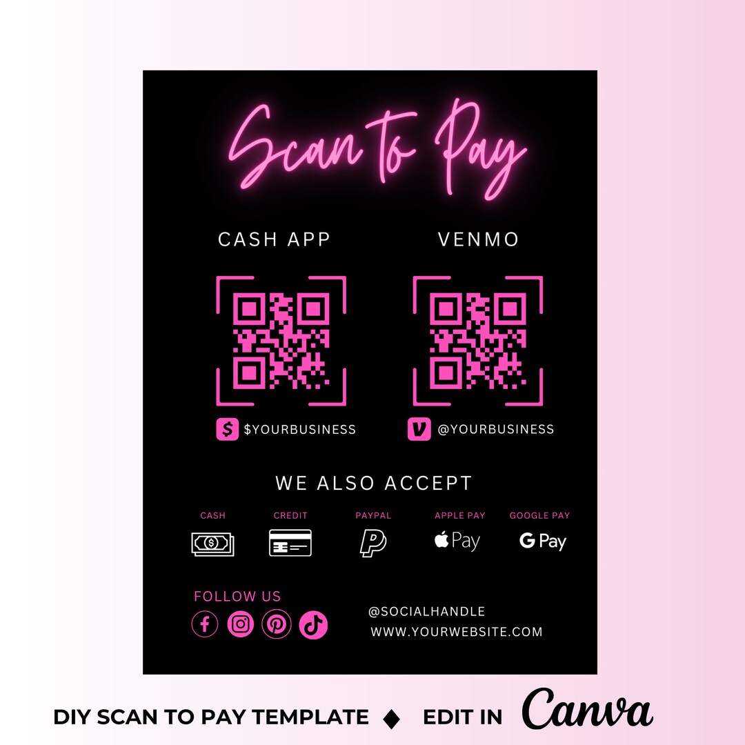 DIY Scan to Pay Sign Template, Editable QR Code Beauty Salon Pricing ...