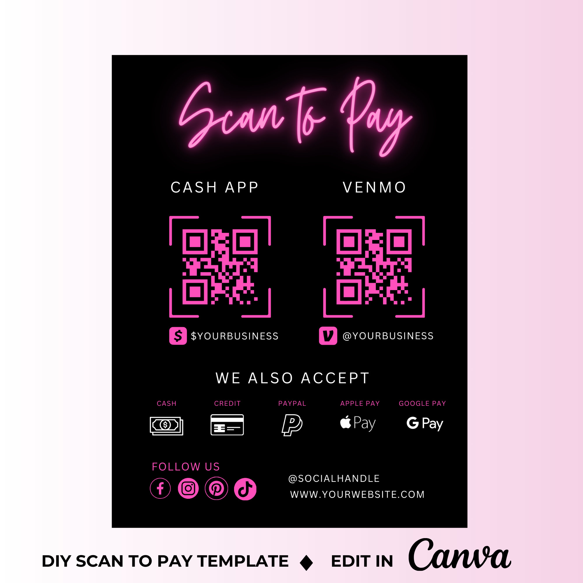 DIY Scan to Pay Sign Template, Editable QR Code Beauty Salon Pricing ...