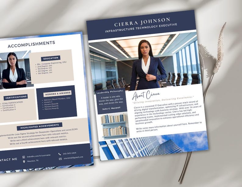 Executive Bio Template, Modern Professional Bio, Editable in Canva - Etsy