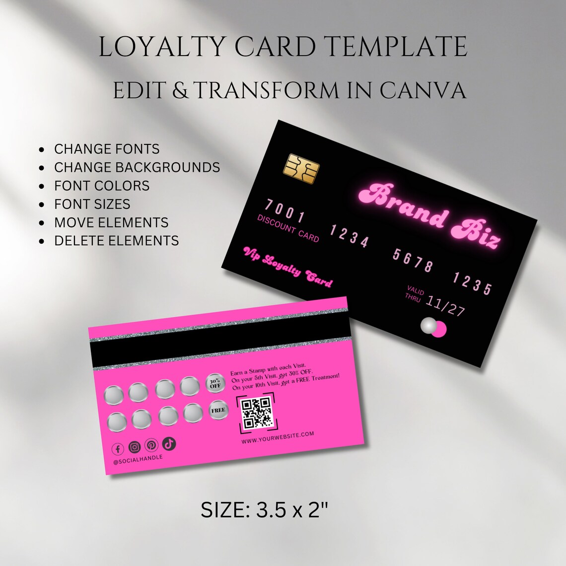 DIY VIP Loyalty Card Template, Black and Pink (canva) - Etsy