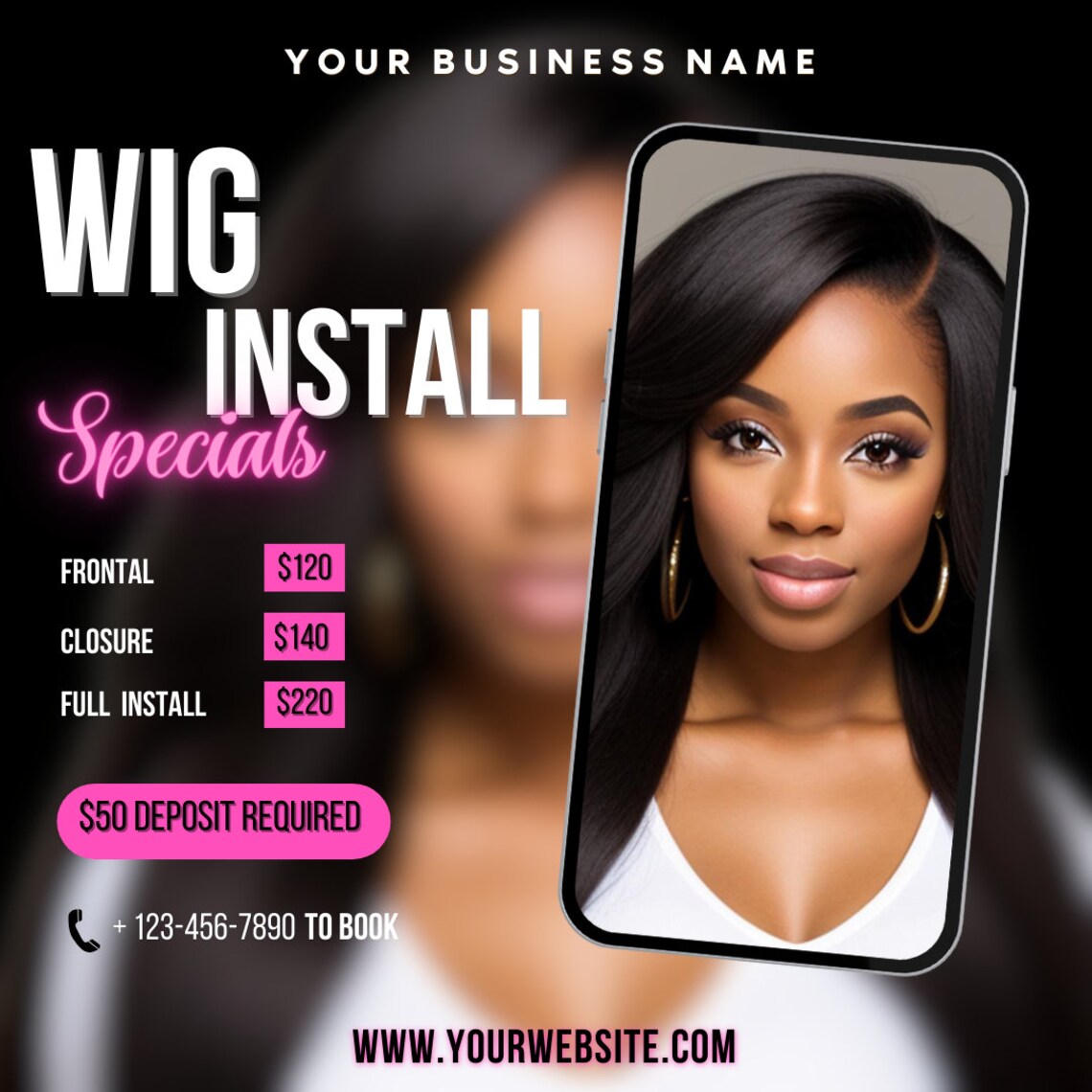 Wig Install Flyer, DIY Hair Premade Flyer, Hairstylist Book Now Flyer ...