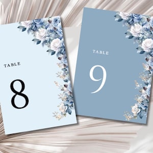 Dusty Blue Wedding Table Numbers Template (4x6 & 5x7), Printable ...