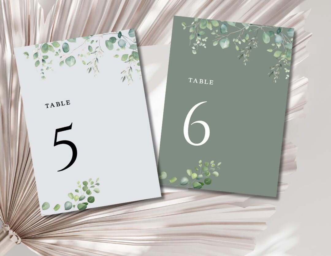 Sage Green Eucalyptus Wedding Table Numbers, Printable Template ...