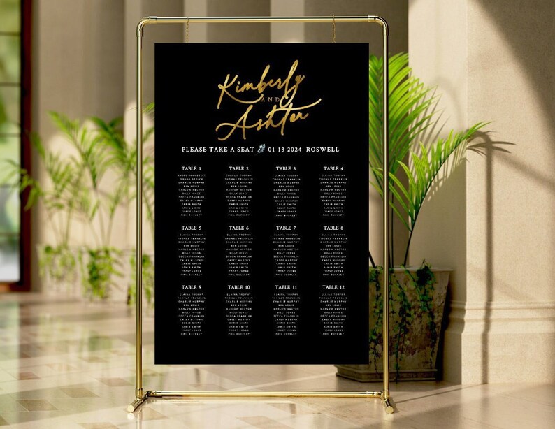 Black Seating Chart Poster, INSTANT DOWNLOAD, Wedding Seating Plan ...