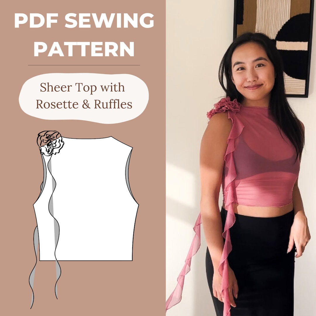 Sheer Rose Top PDF Sewing Pattern Rosette Flower & Ruffles - Etsy