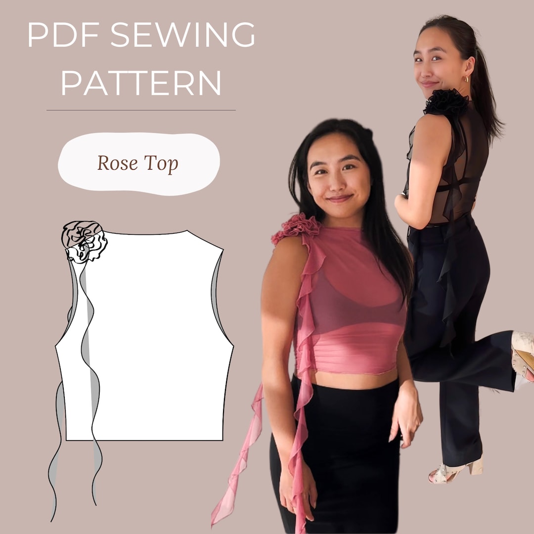 Sheer Rose Top PDF Sewing Pattern | Rosette Flower & Ruffles | Sizes XS ...