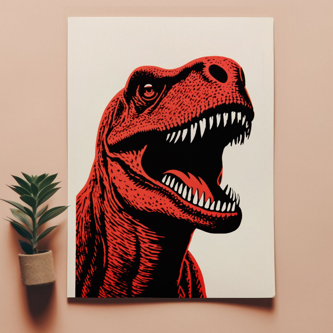 Allosaurus Art Print Dino Vintage Red Dinosaur Artwork Mid - Etsy