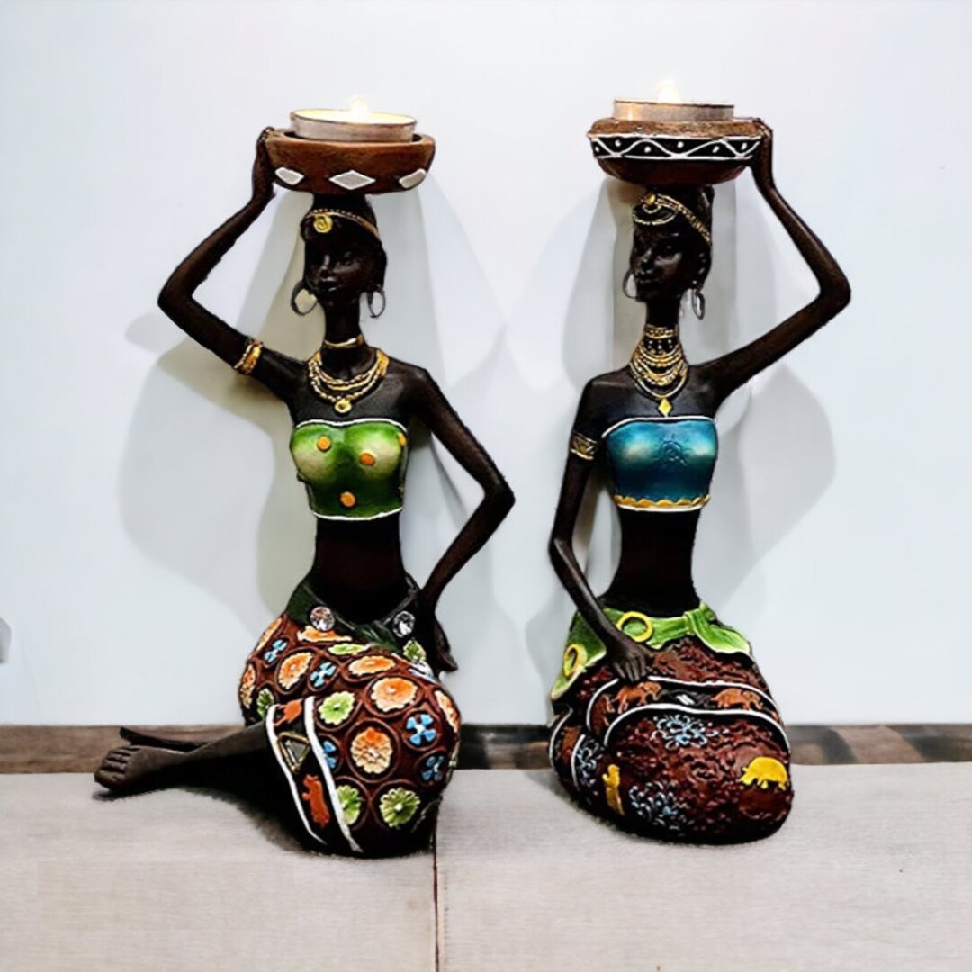 African Candle Holder, Sculpture Resin Candle, Candlestick Vintage ...